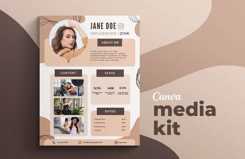 1 Page Media Kit Template, Influencer Stat Sheet, Canva Template ...