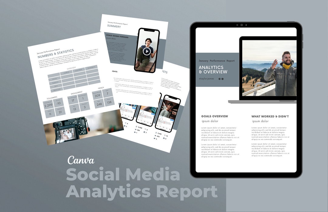 Social Media Analytics Report Template, Simple Reporting Ebook, 4 Page, Statistics for Instagram ...