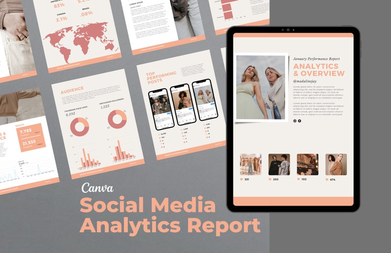 Social Media Analytics Report Template, Analytics Canva Report Template ...