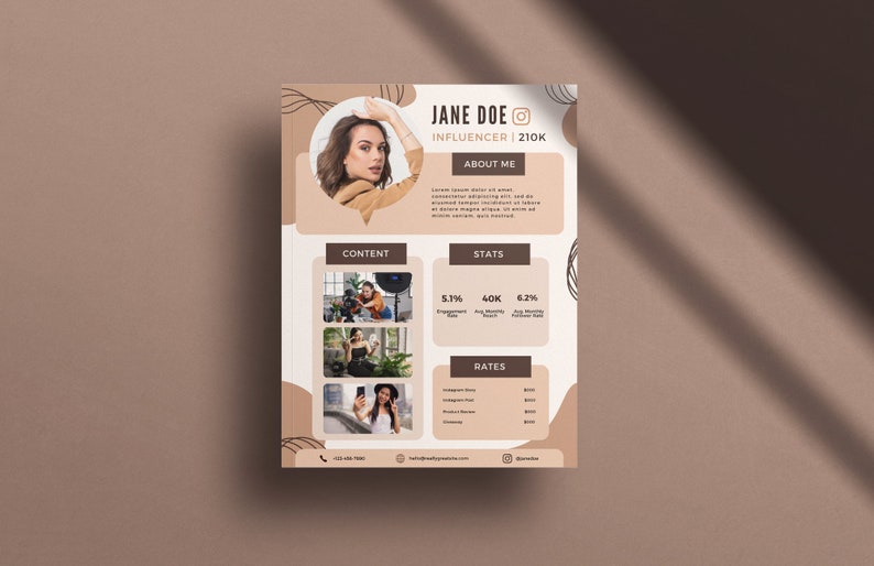 1 Page Media Kit Template, Influencer Stat Sheet, Canva Template ...