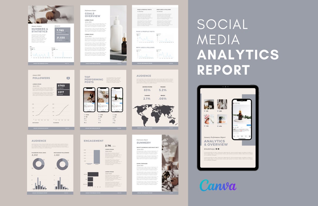 Social Media Analytics Report Template, Analytics Canva Report Template ...