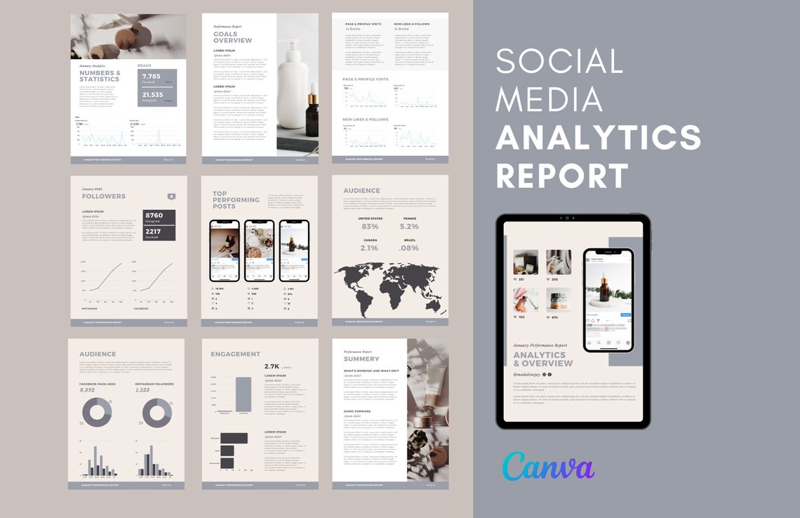 Social Media Analytics Report Template, Analytics Canva Report Template ...