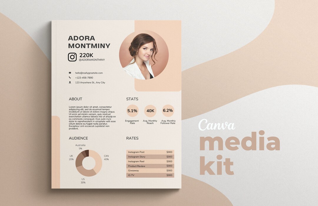 One Page Media Kit, Influencer Media Kit, Influencer Outreach ...