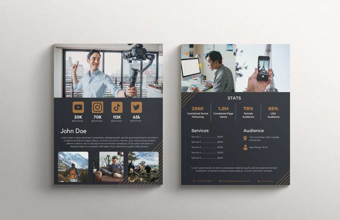 2 Page Media Kit Template Rate Card for Influencer Media Kit - Etsy