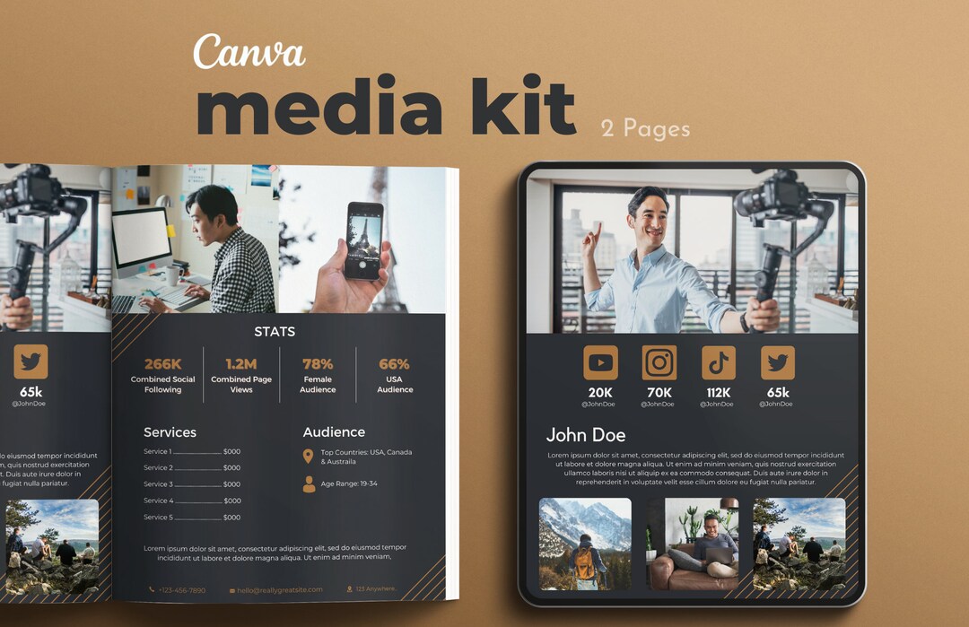 2 Page Media Kit Template, Rate Card for Influencer, Media Kit for Men ...