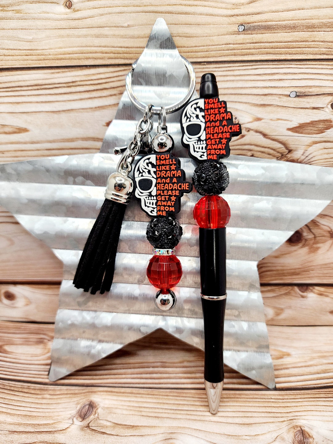 Drama Skull Silicone & Acrylic Beaded Keychain and Pen Set - Etsy
