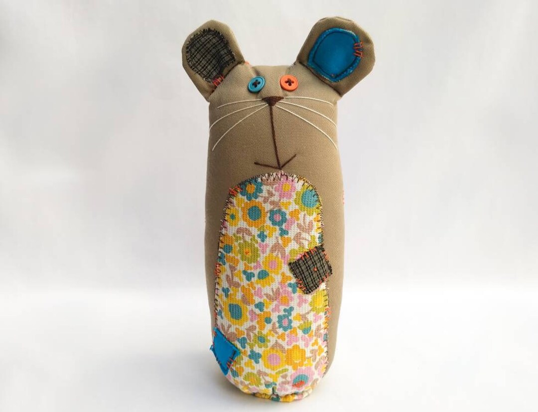 Brown Floral Mouse Stuffed Animal, Handmade Doll, Home Decor, Mouse ...