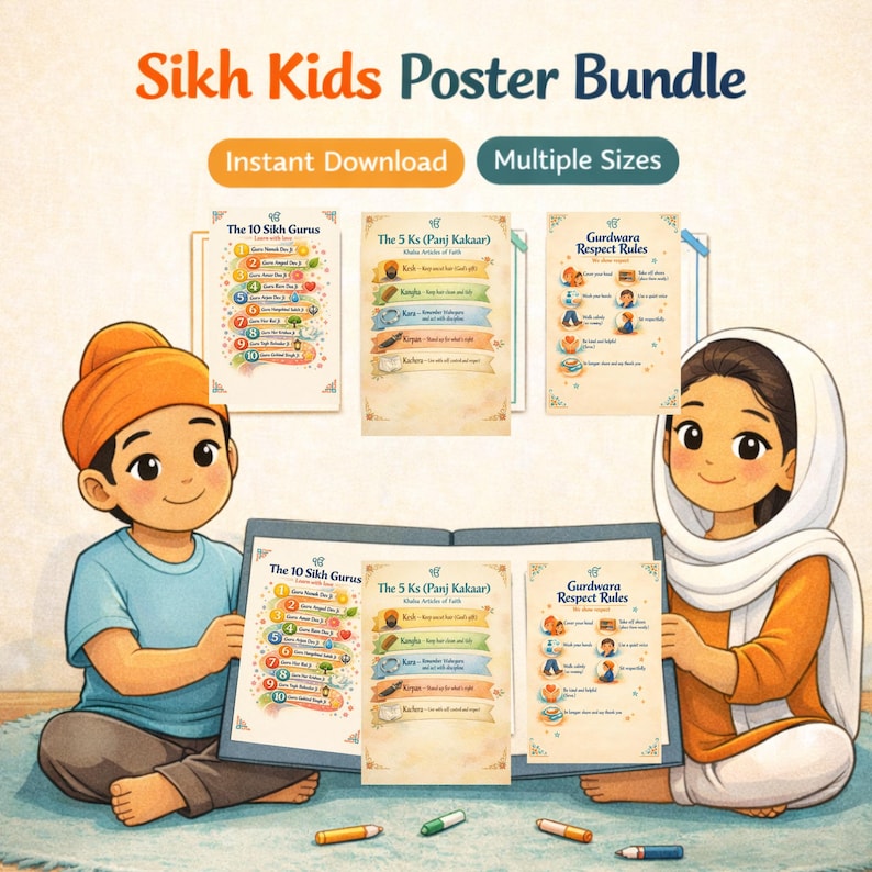 Sikh Kids Poster Bundle | 5ks, 10 Gurus, Gurdwara Rules (PDF PNG) - Etsy