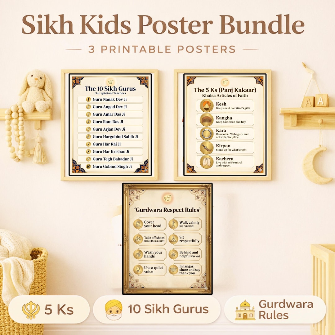 Sikh Kids Posters Printable Bundle | 5 Ks Poster + 10 Sikh Gurus ...