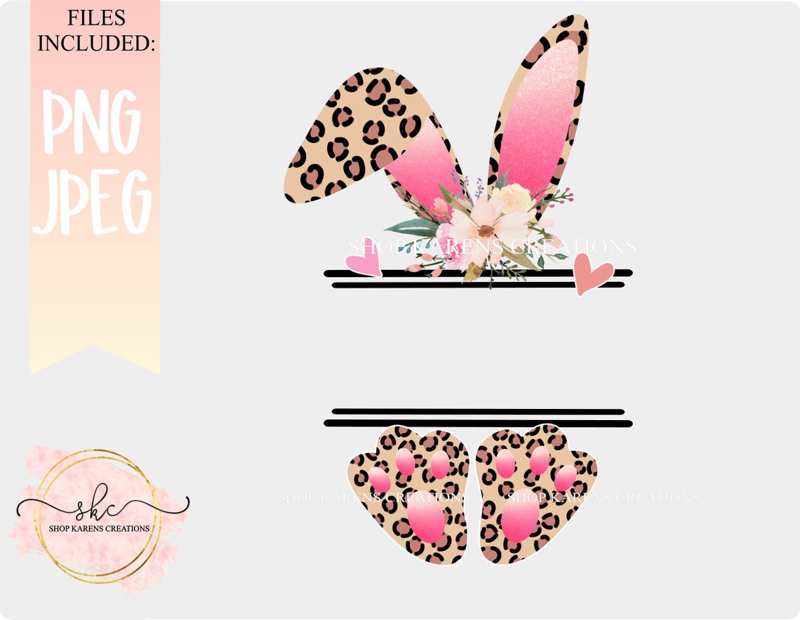 Leopard Print Bunny Pink Glitter Inside Ears, Easter Files, Cheetah ...