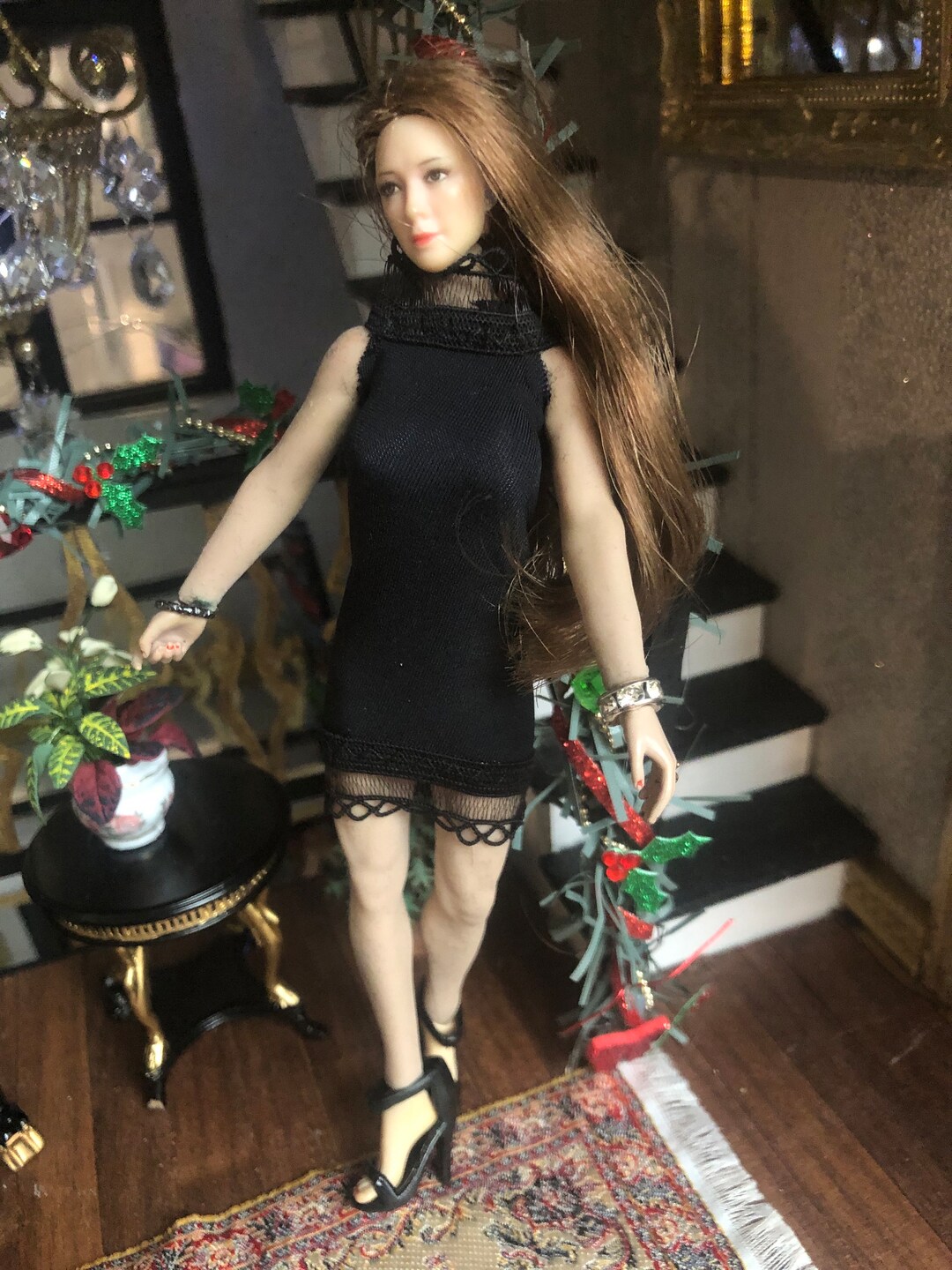 1:12 Tbleague Female Lycra Black Stretch Short Dress With Detail Hem ...