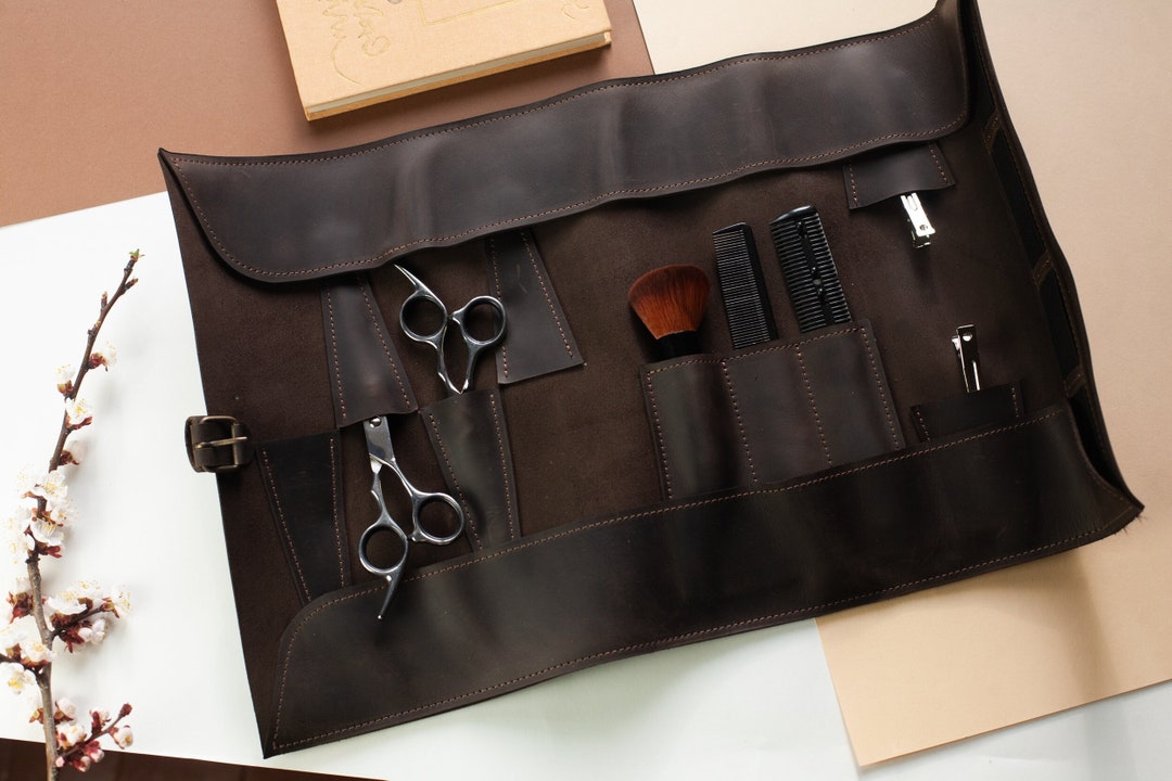Leather Scissors Case Roll, Leather Shear Case Roll, Leather Barber ...