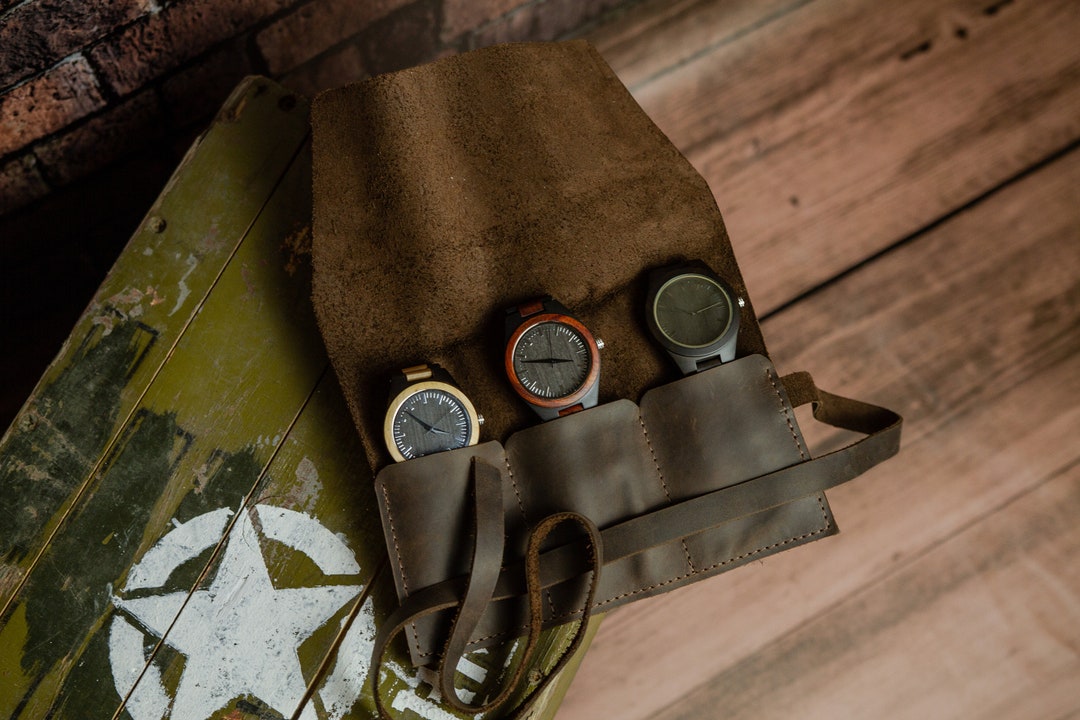 Travel Watch Roll Leather, Watch Roll for 3 Watches, Leather Watch Roll ...