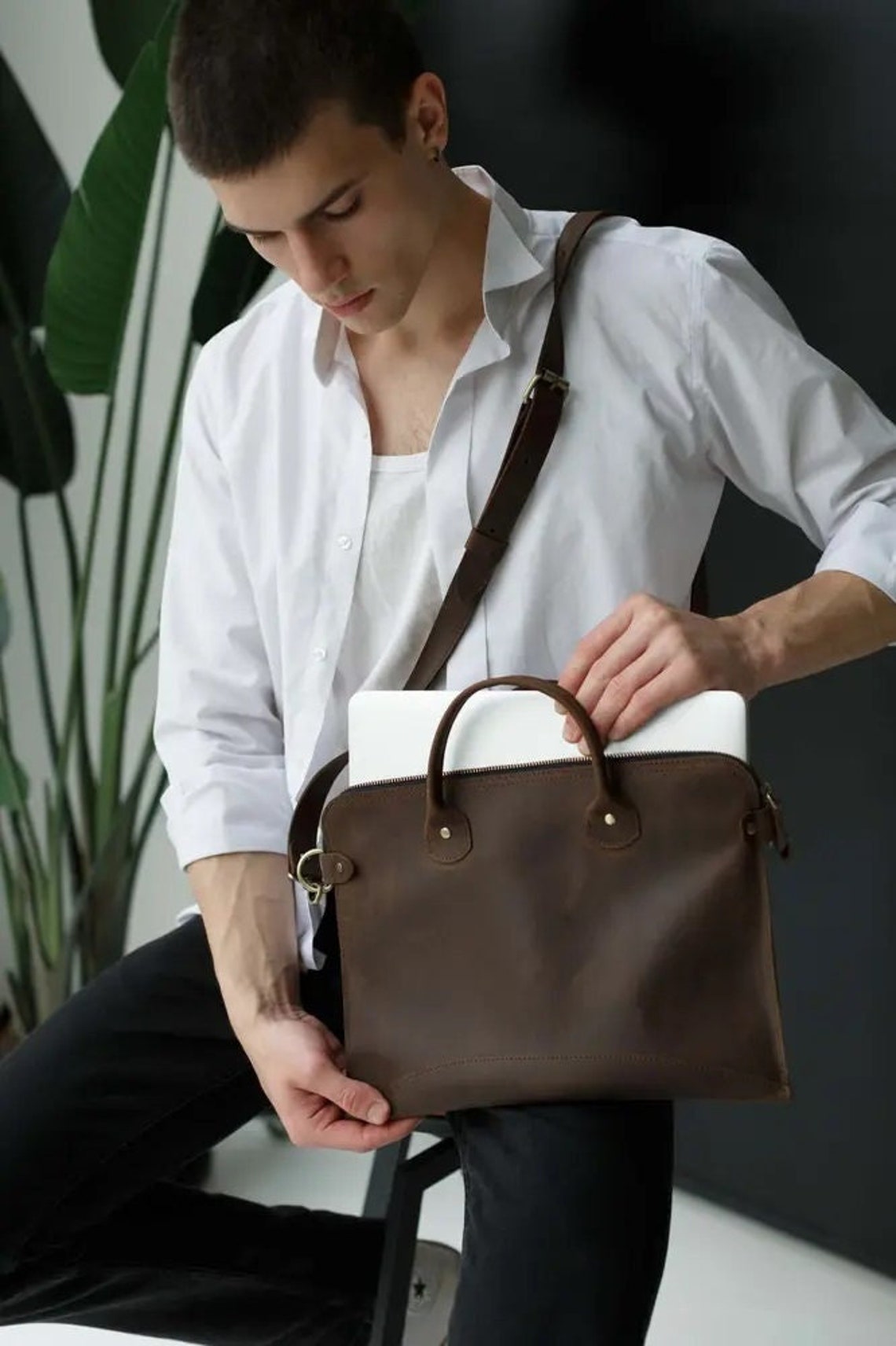 Leather Laptop Bag Men Personalized Laptop Bag for Men - Etsy