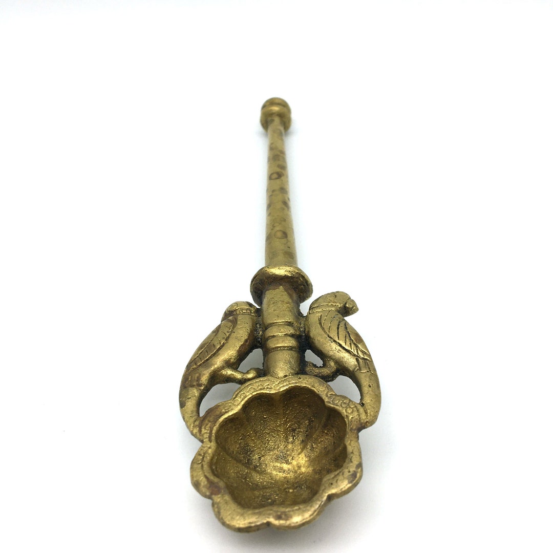 Vintage Brass Hawan Pooja Spoon With Parrots | Hindu Worship Spoon - 7. ...