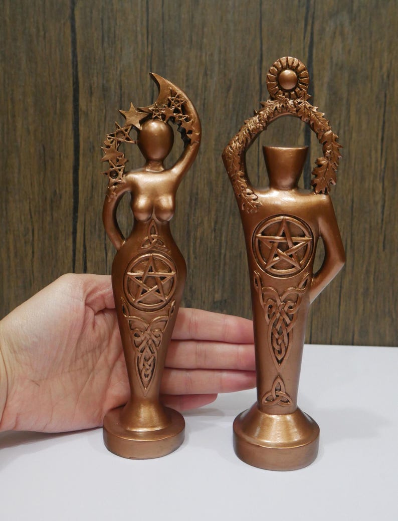 Pentacle God Goddess Statue Set | Handmade Wicca Altar Statue - 8.5 ...