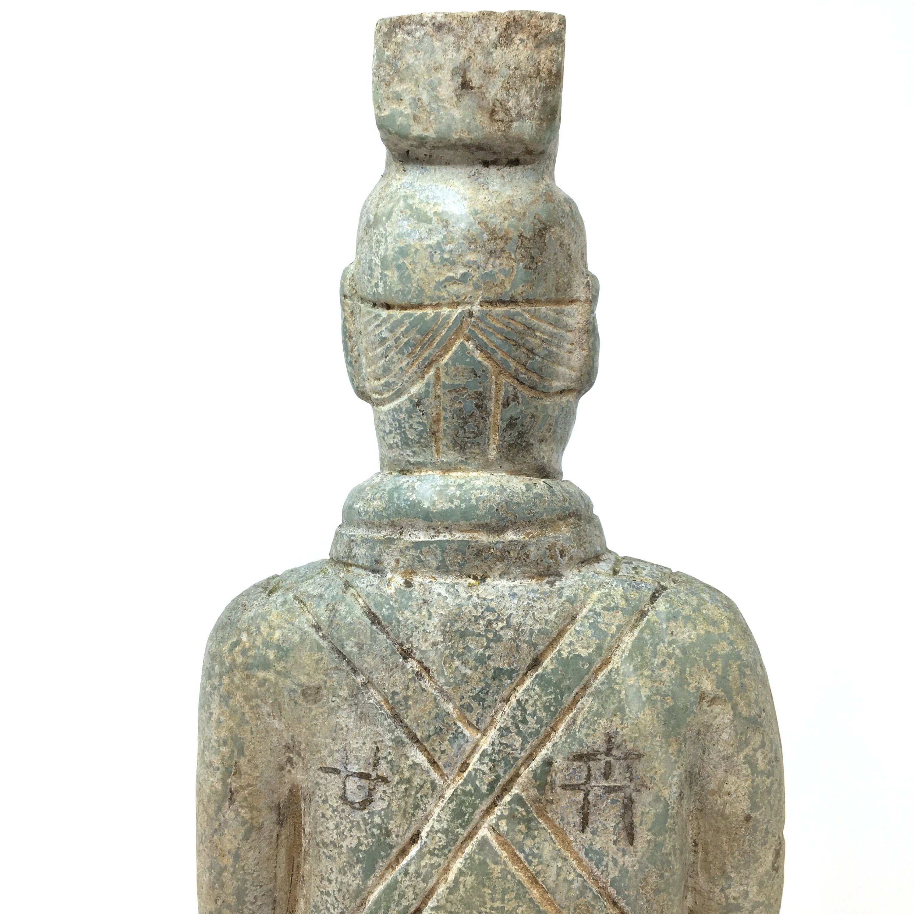 Vintage Stone Carved Chinese Warrior Soldier Guard Statue - 13.5" Tall ...
