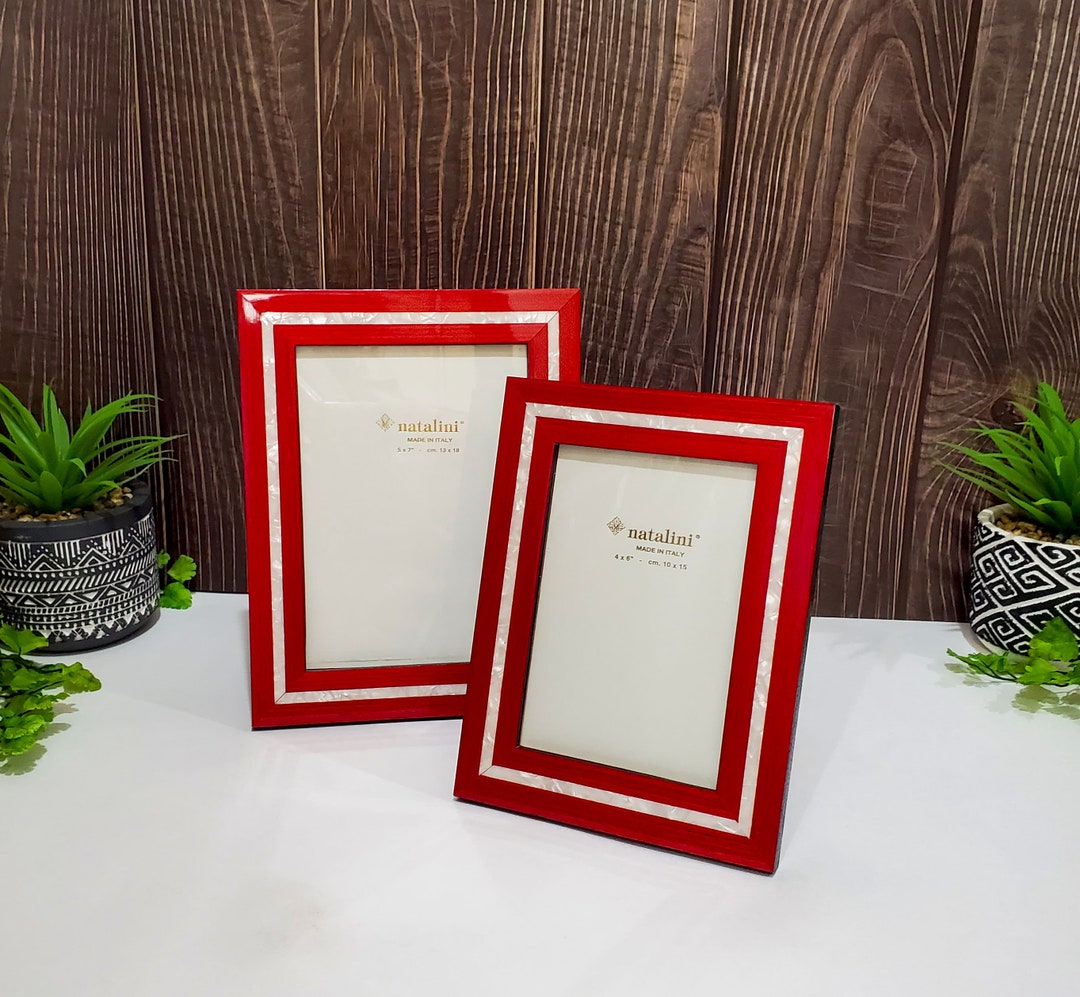 Natalini Handmade Wooden Picture Frame Pair Mother of Pearl Inlay 4x6 ...