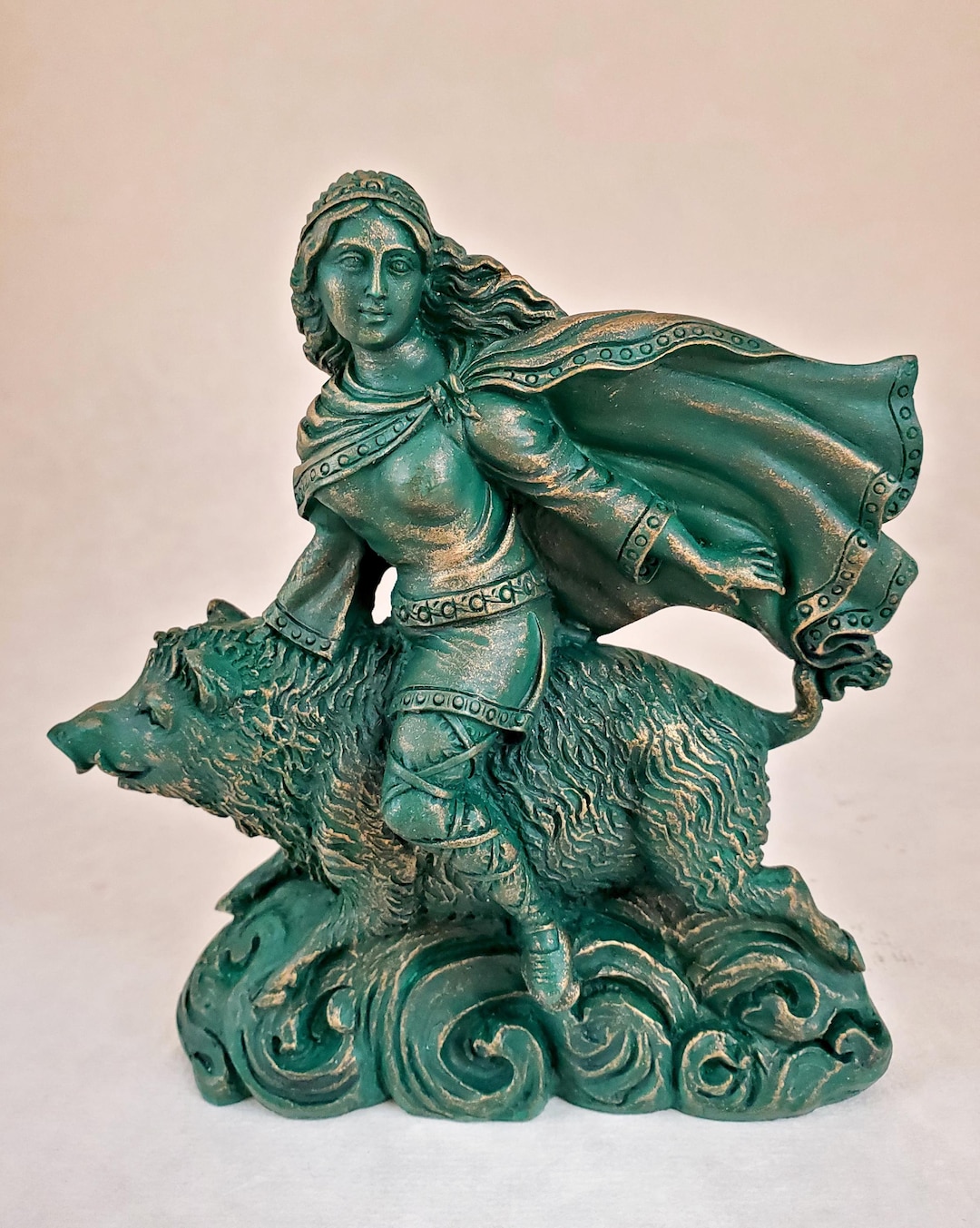 Freya Statue | Norse Goddess on Boar Gypumstone Handmade Altar Idol 5.5 ...