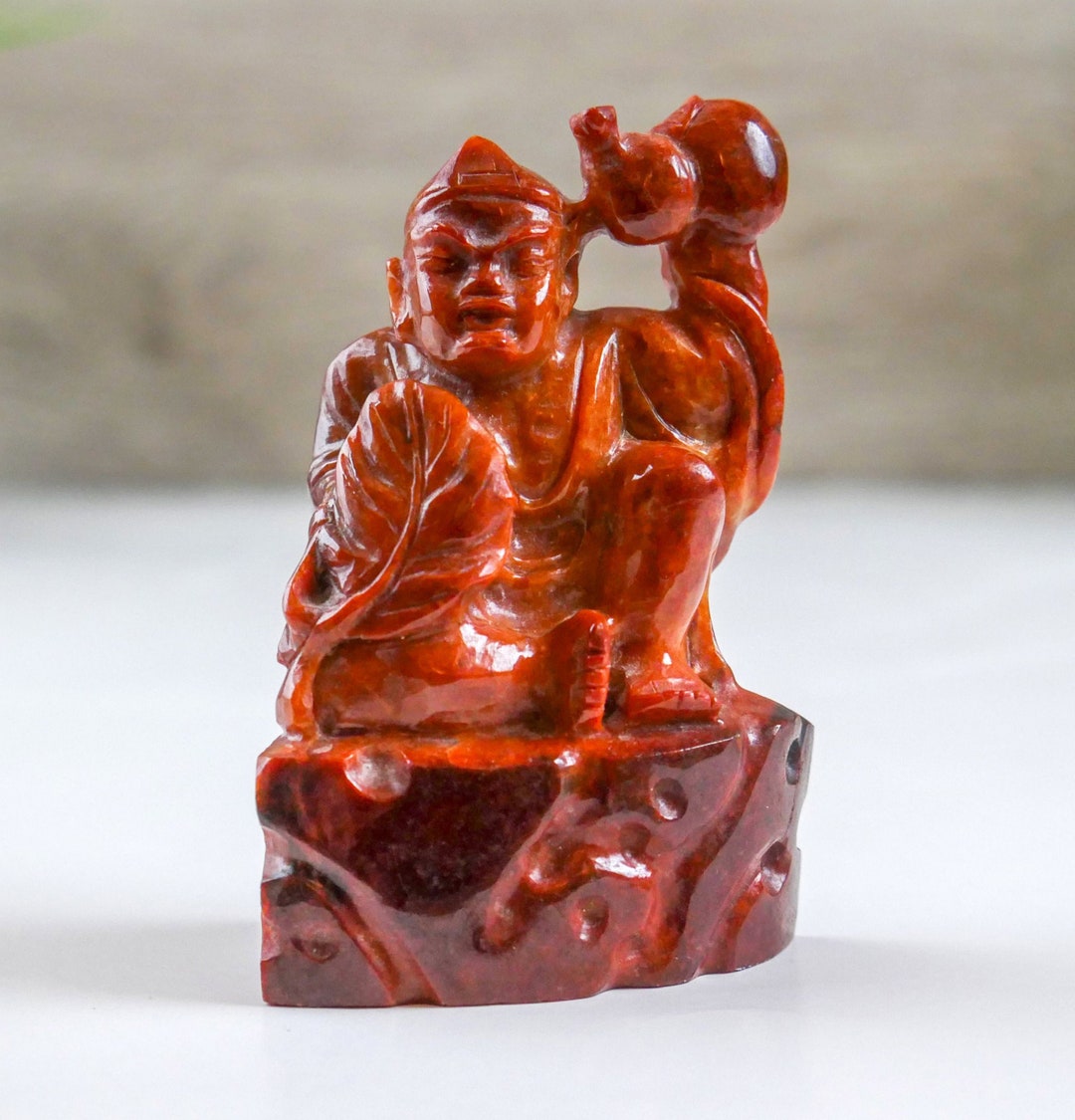 Vintage Carved Chinese Stone Ji Gong Living Buddha Mad Monk Statue 3.25 ...