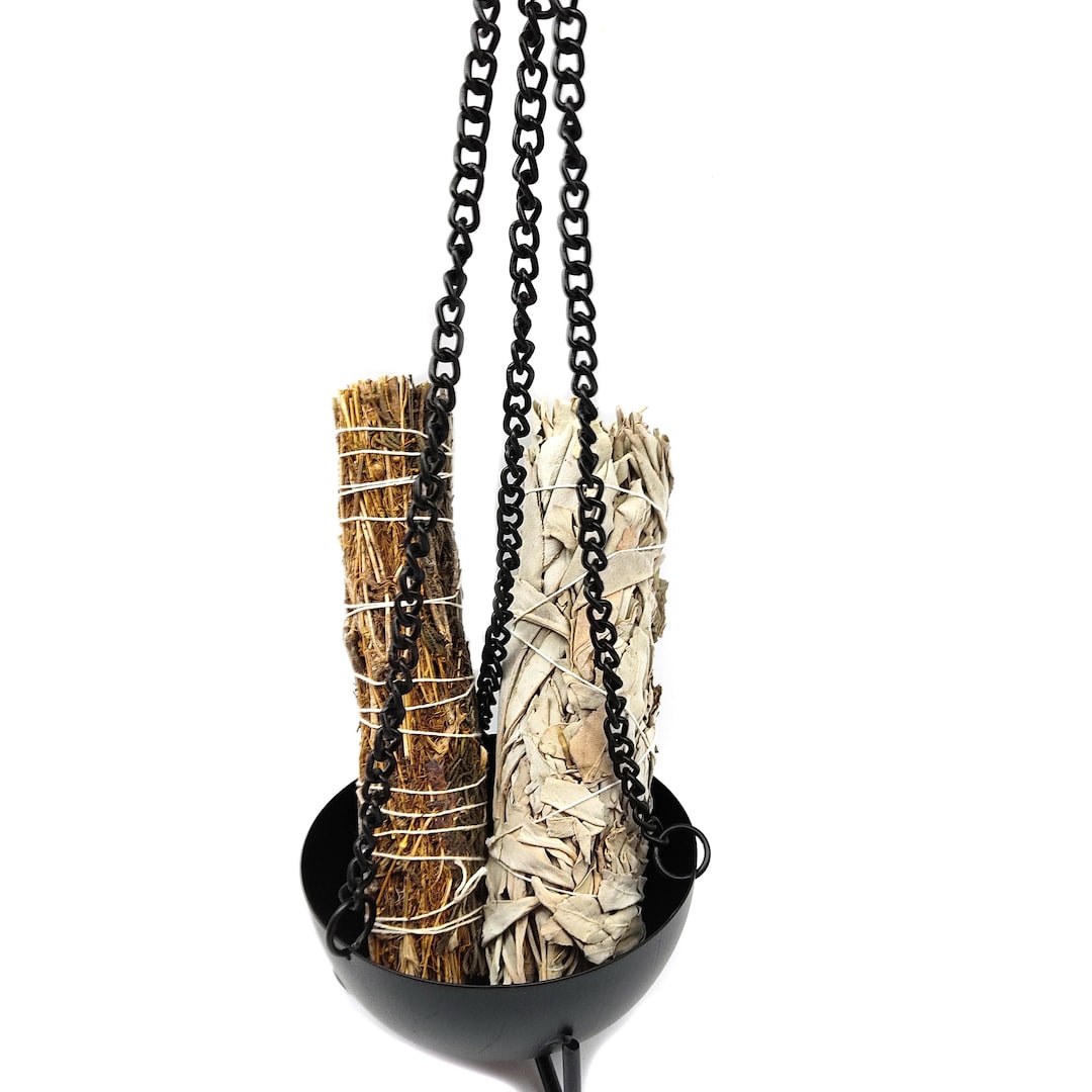 Hanging Cauldron Smudging Pot Burner Kit 1 Desert Lavender-sage 1 White ...