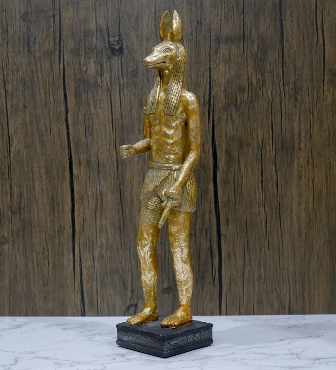 Vintage Egyptian God Anubis Standing Resin Gold Statue Sculpture - 17 ...