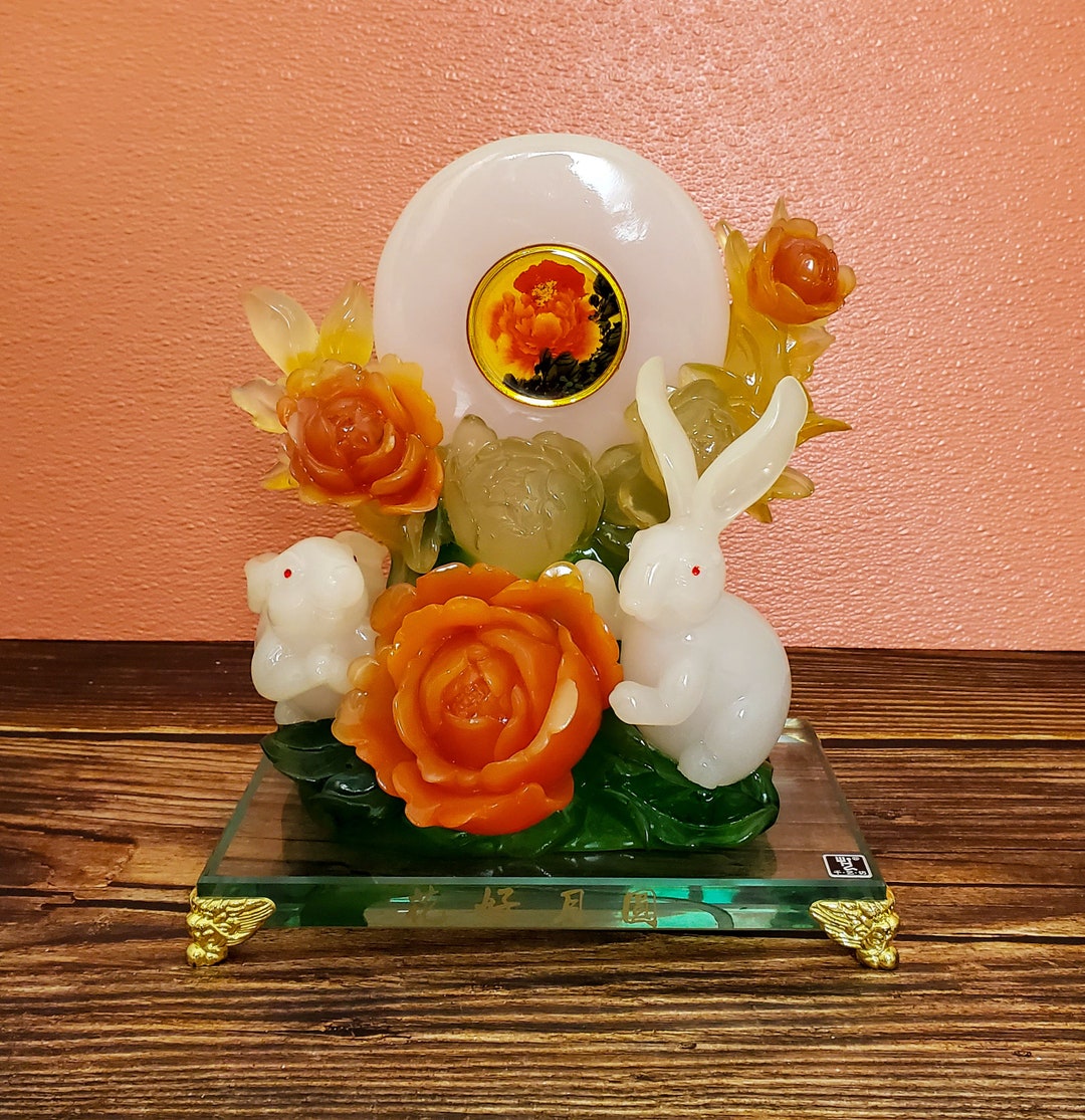 Vintage Chinese Feng Shui Resin Rabbit Sculpture Home Decor good Luck ...