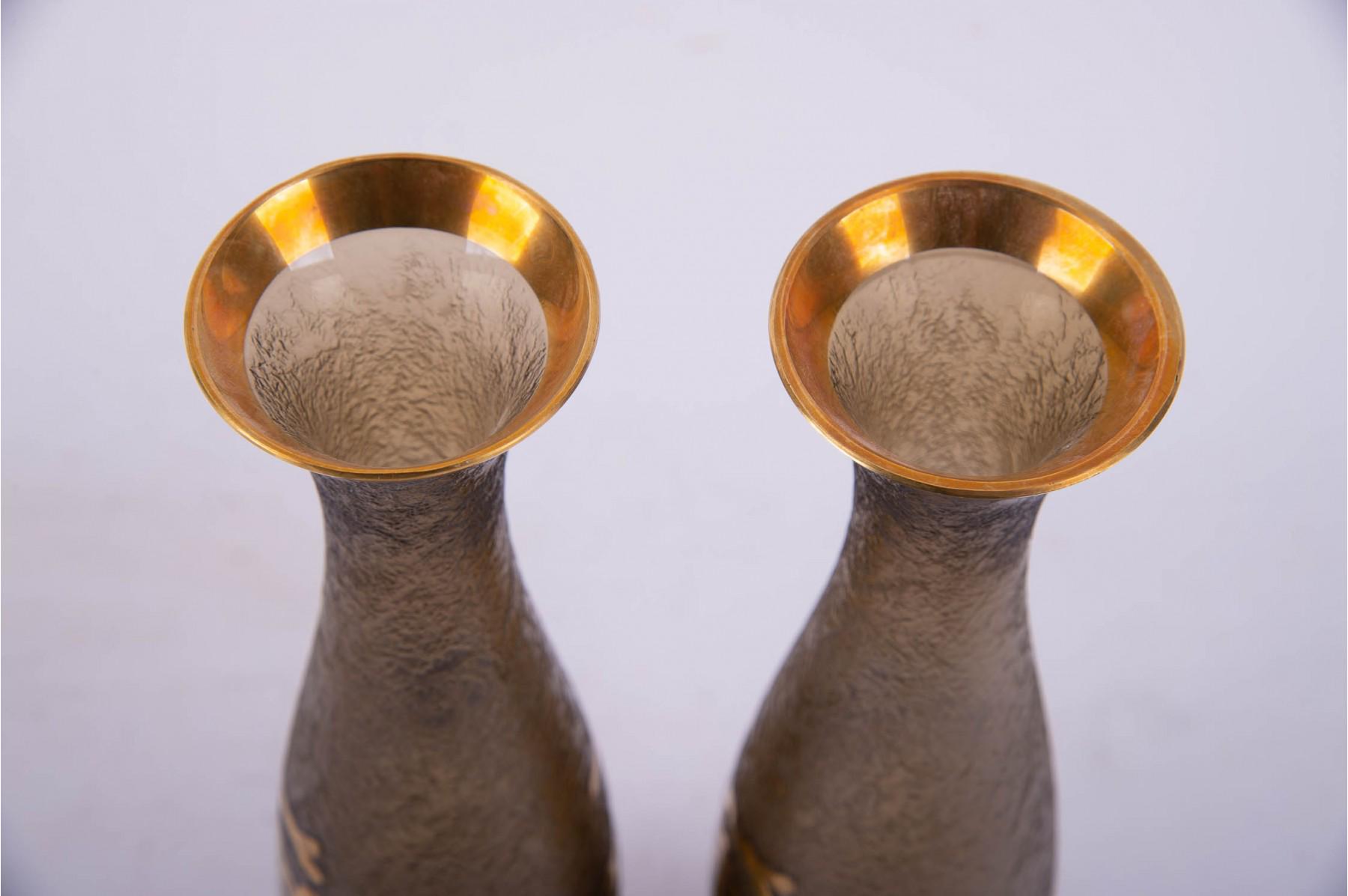 Vintage Pair Germany Made Etched Glass Bud Vase With Gilt Design - 10. ...