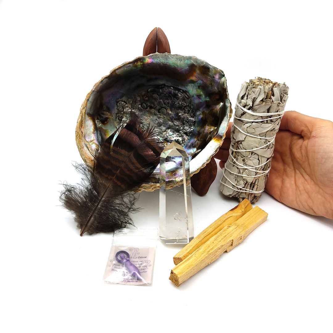 Smudging Abalone Shell Cleansing Kit Sage Palo Santo Healing Crystal ...