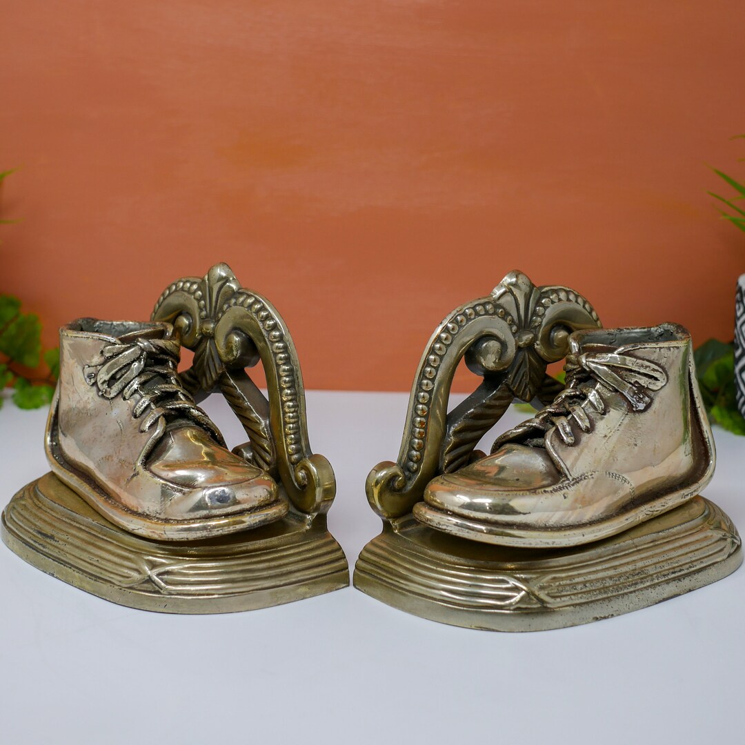 Vintage Metal Baby Shoe Bookend Pair - Home Decor Collectible - Etsy