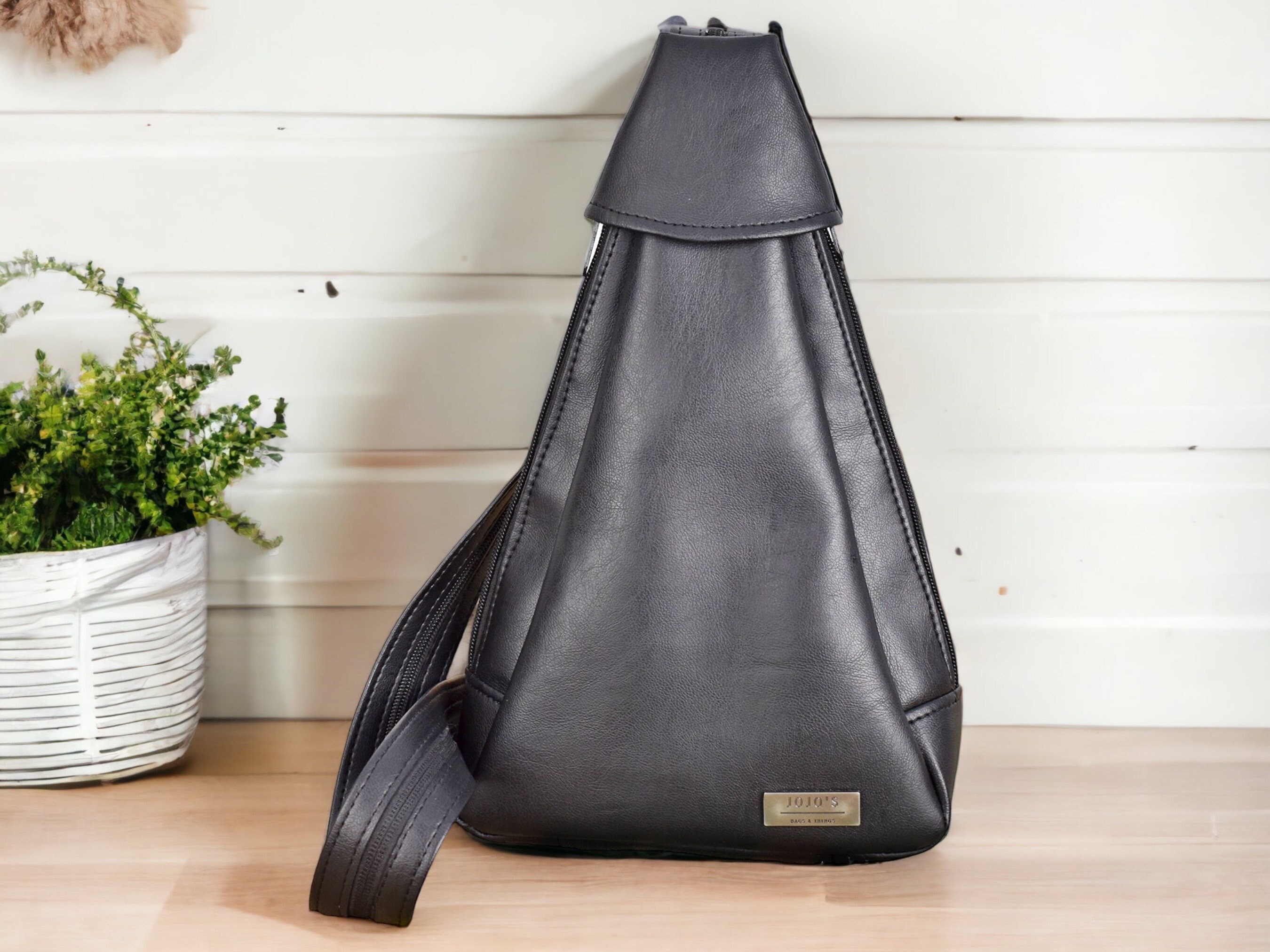 Black Vegan Faux Leather Sling Backpack: Convertible Crossbody Bag - Etsy