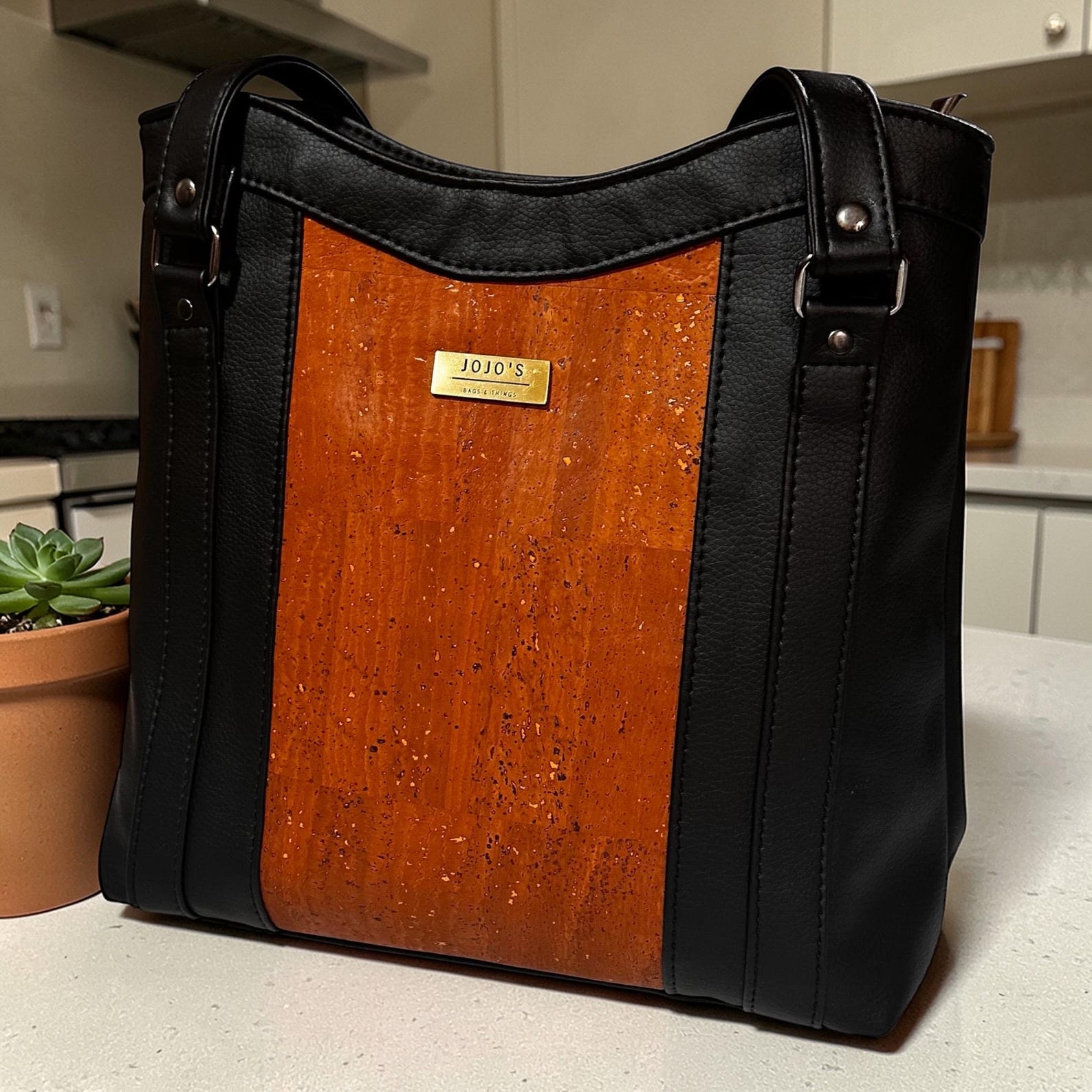 Boho Cork & Faux Leather Satchel Handbag - Etsy
