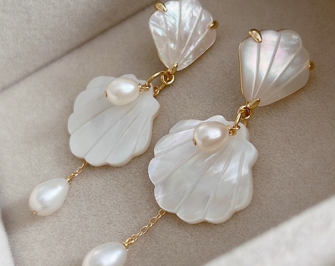 Carved Natural Shell Charm Drop Earrings/ Bold Earrings/ Summer Vibe ...