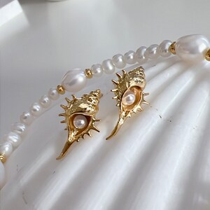 Gold Conch Shell Earrings/ Pearl Shell Earrings/ Special Gift for Women ...