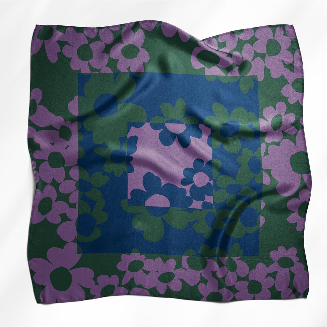 Floral Art Neckerchief: Abstract Flower Scarf, Vintage Style - Etsy