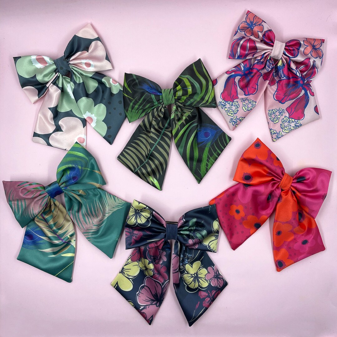 Satin Floral Hair Bows Set, Coquette Hair Clips, Barrette With Tail - Etsy