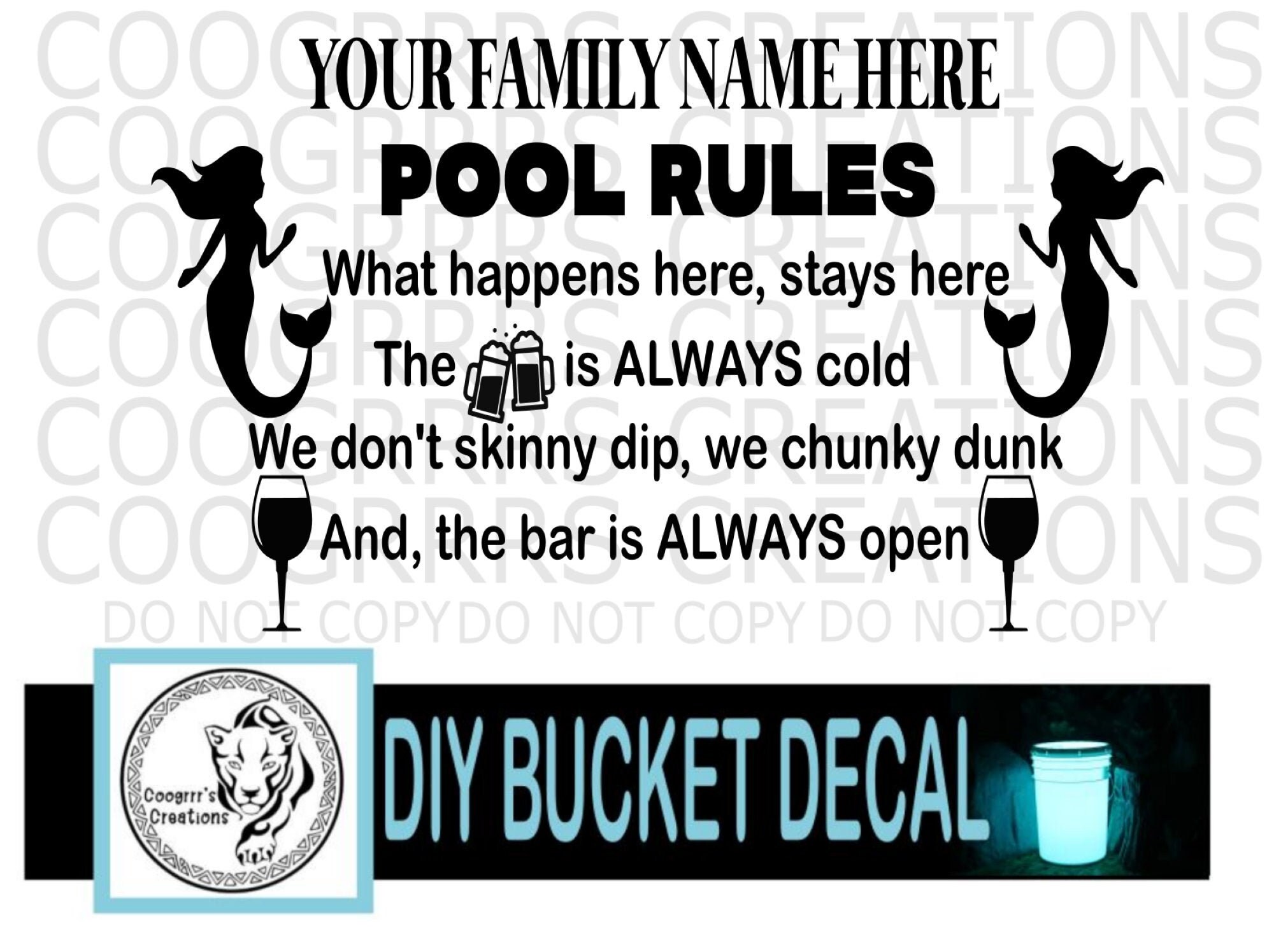 Pool Rules Lighted Pool Bucket Decal Only Pool Decal Porch - Etsy
