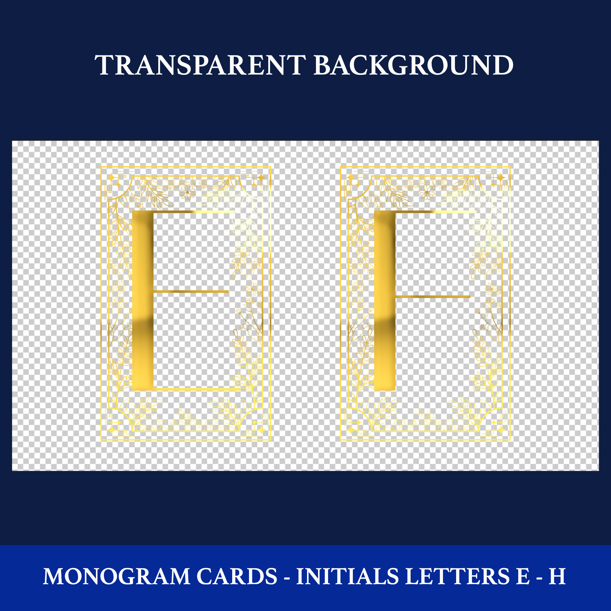 4 Animated Cards Floral Monogram Gold With Initial Letters E, F, G, H ...