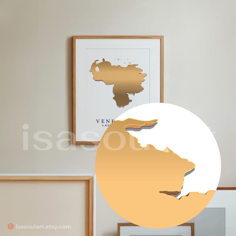 Poster Map of Venezuela in Gold Gilt Minimalist Style | Digital Art to ...