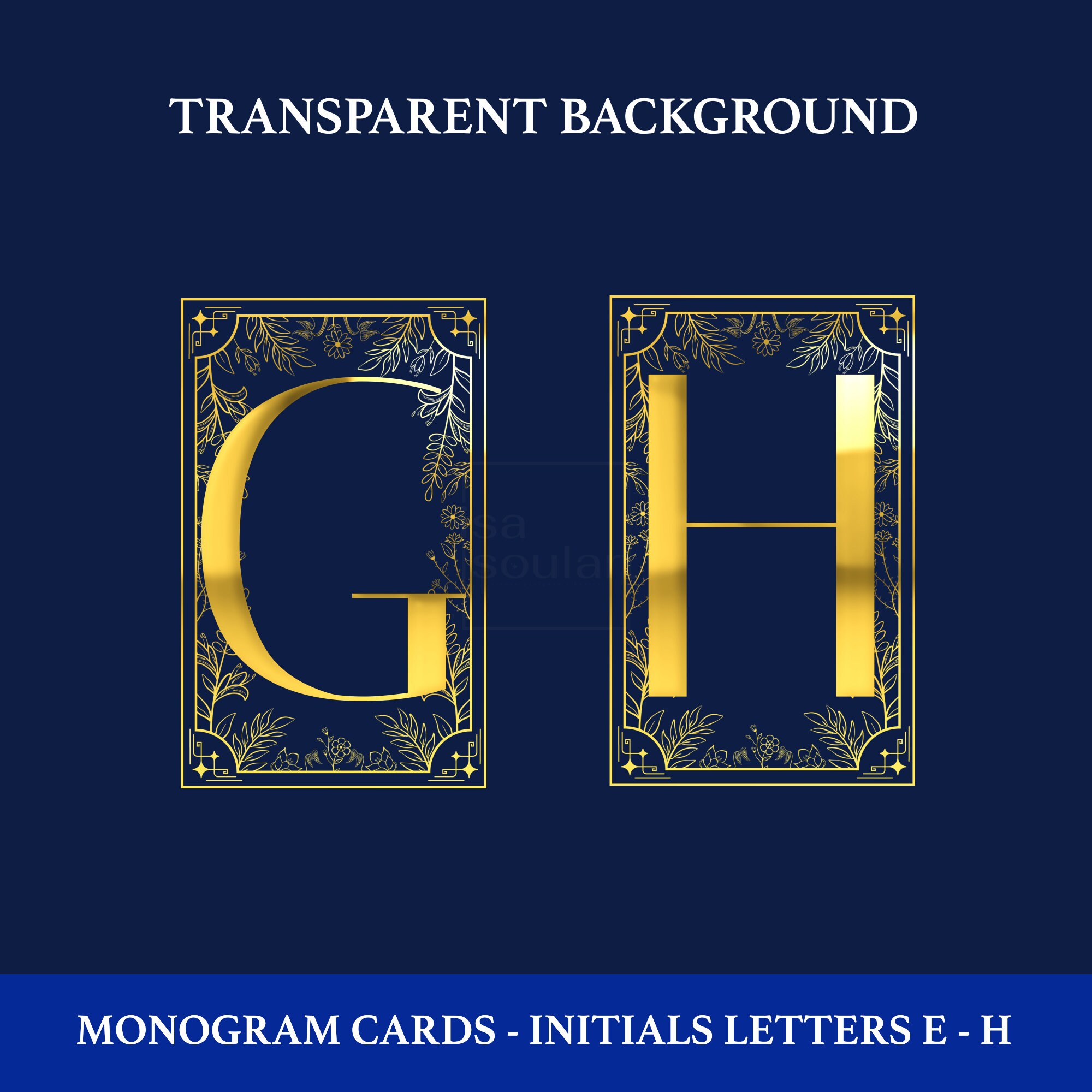 4 Animated Cards Floral Monogram Gold With Initial Letters E, F, G, H ...
