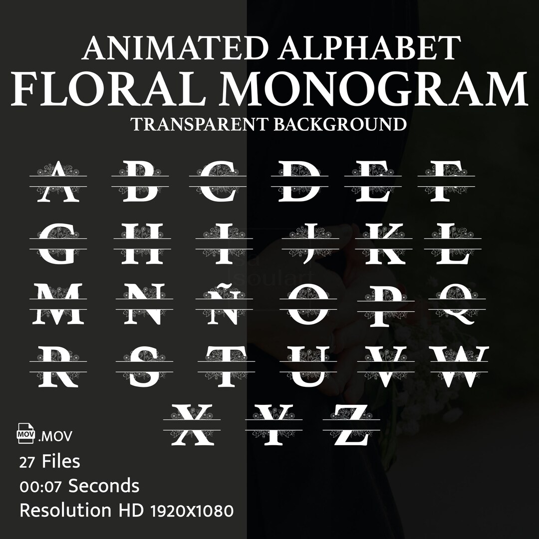 Floral Split Monogram Animated Alphabet. Bundle 27 Files .mov Ready to ...