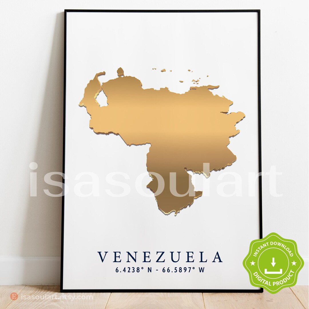 Poster Map of Venezuela in Gold Gilt Minimalist Style | Digital Art to ...