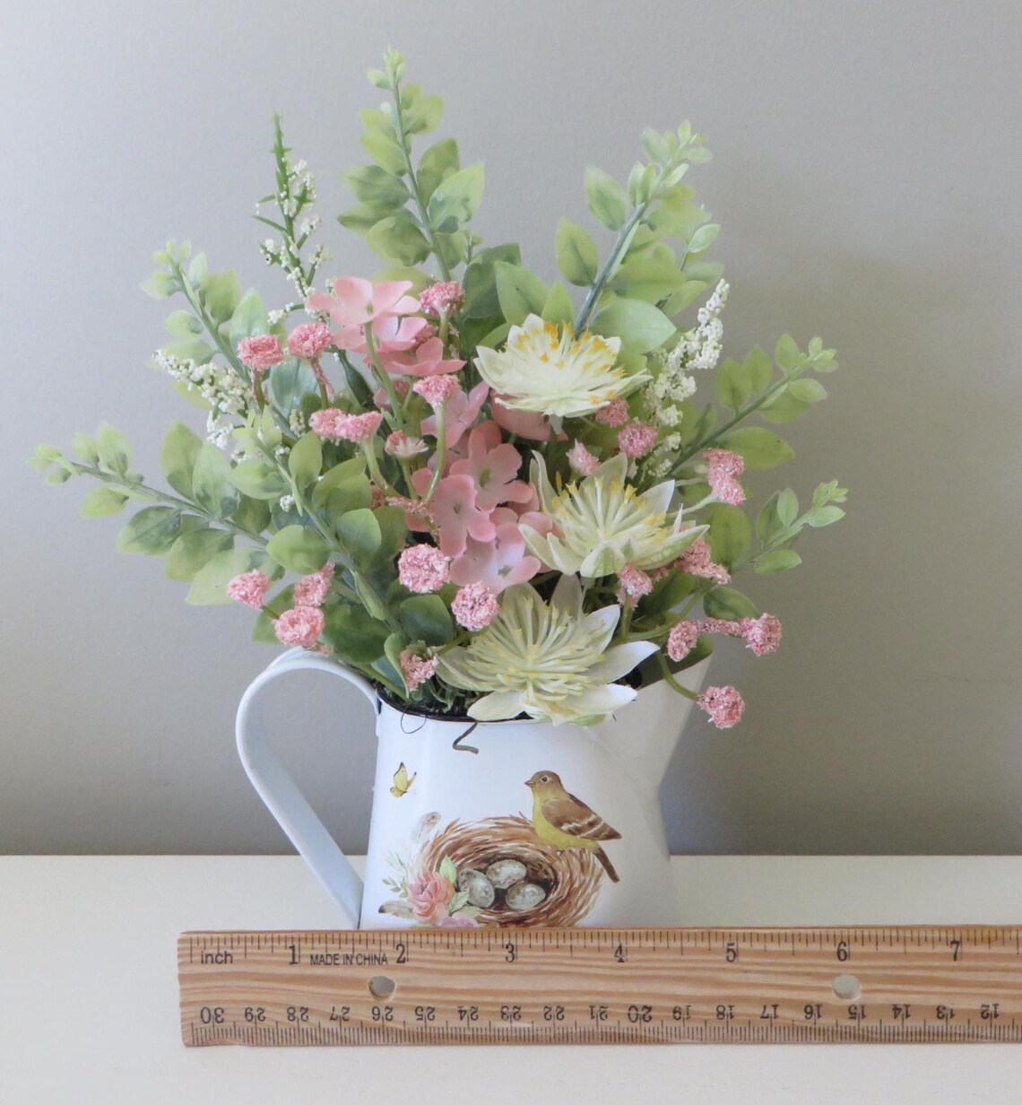 Spring Floral Arrangement in Small Decorative Watering Can - Home Decor ...