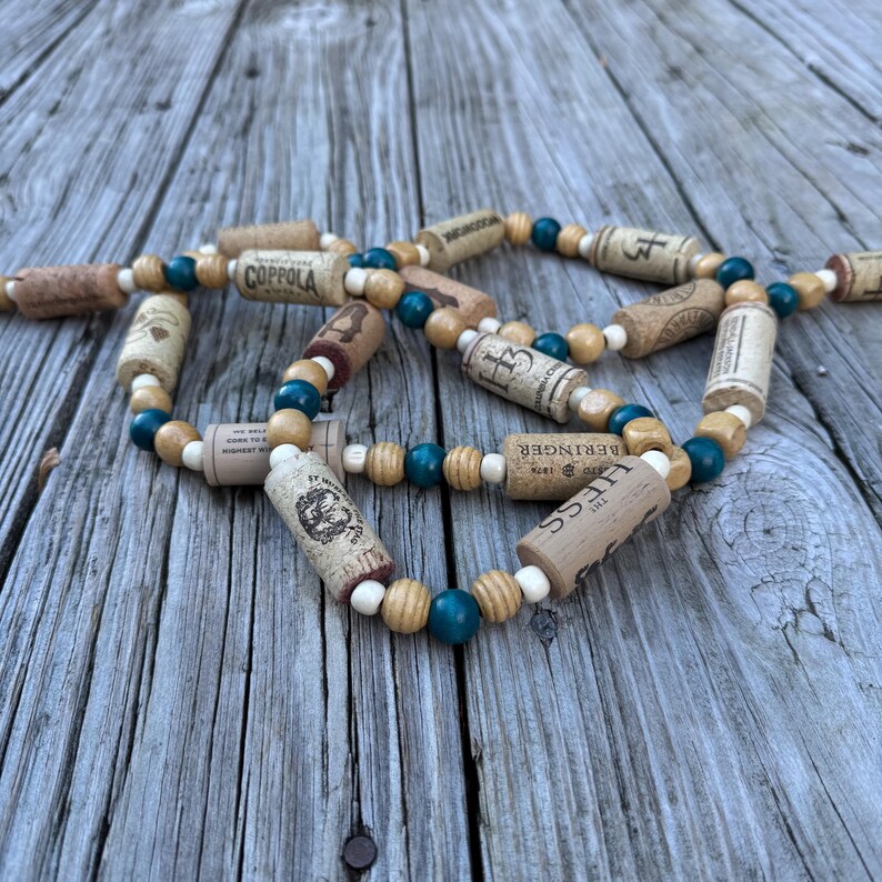 Repurposed Wine Cork Garland With Green & Natural Wood Beads - Etsy