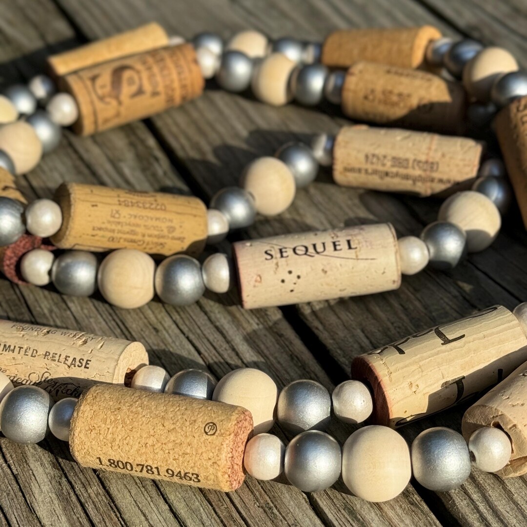 Handmade Repurposed Wine Cork Garland With Silver Wood Beads | Eco ...