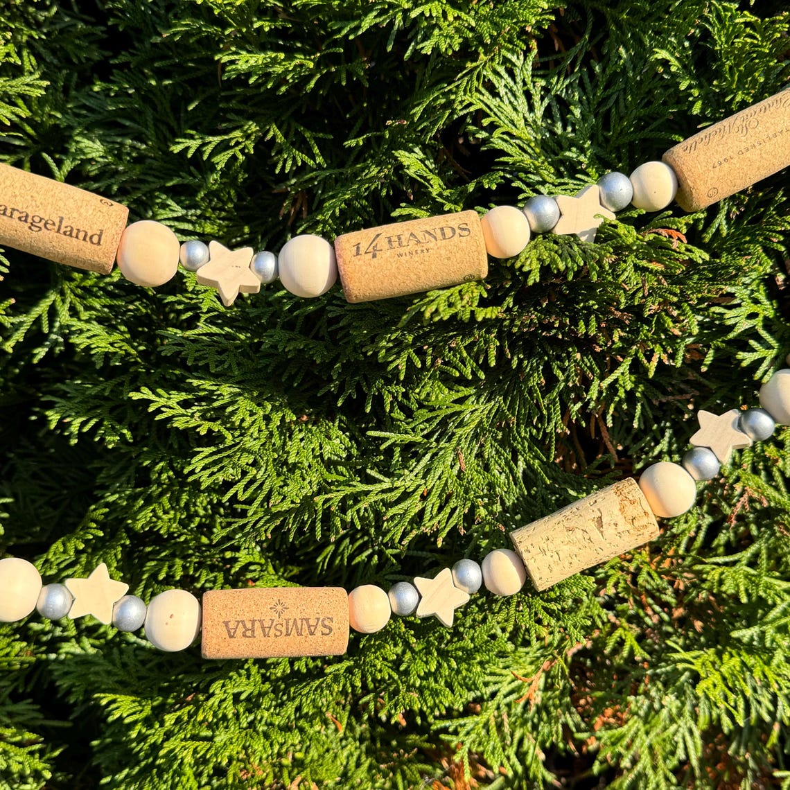 Handmade Repurposed Wine Cork Garland With Silver Wood Star Beads | Eco ...