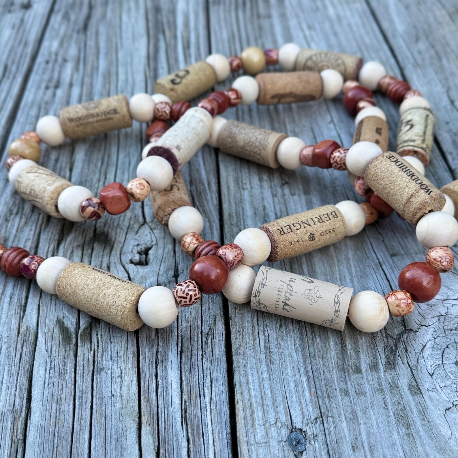 Repurposed Wine Cork Garland With Red Wood Beads | Eco-friendly Home ...
