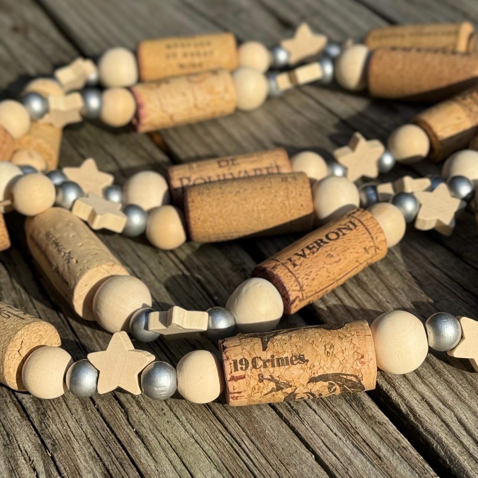 Handmade Repurposed Wine Cork Garland With Silver Wood Star Beads | Eco ...