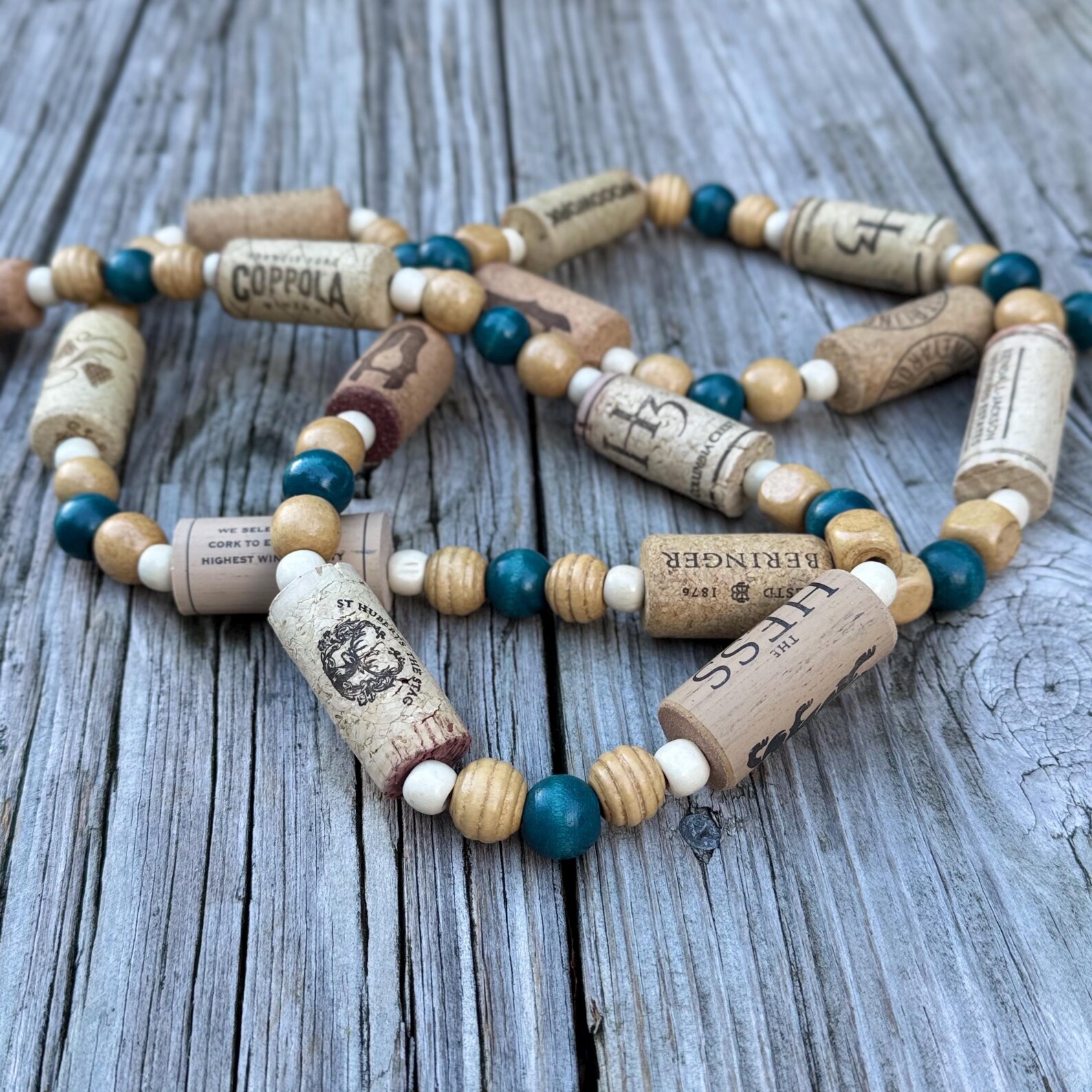 Repurposed Wine Cork Garland With Green & Natural Wood Beads - Etsy