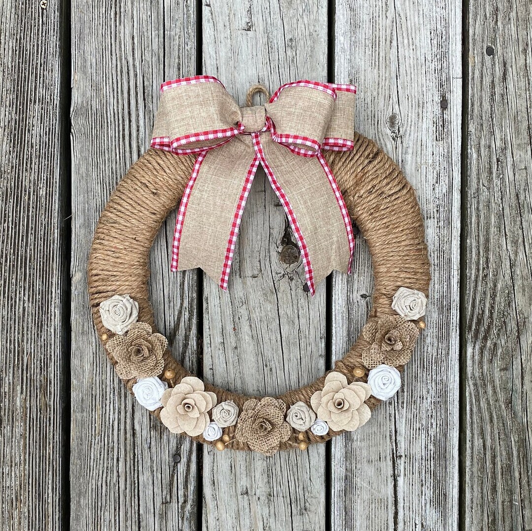 Farmhouse Flower Wreath Sisal Rope & Burlap Flower Door - Etsy